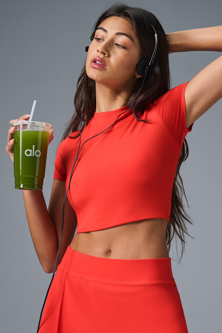 Alo Yoga Alosoft Cropped Backspin Short Sleeve Top In Red Hot